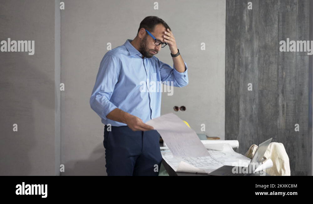 Angry man reading blueprints and leaving new home Stock Video Footage ...