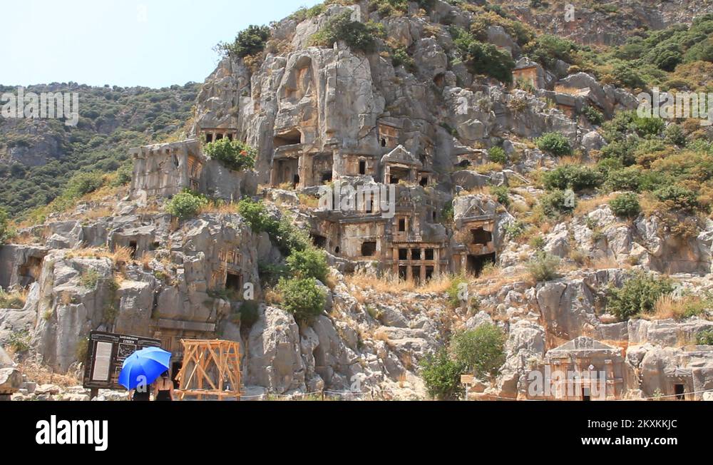 Rock-cut tombs of the ancient Lycian necropolis. Myra (Demre), Turkey ...