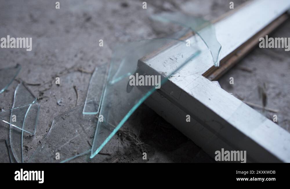 Shattered Broken Glass and window frame Stock Video Footage - Alamy