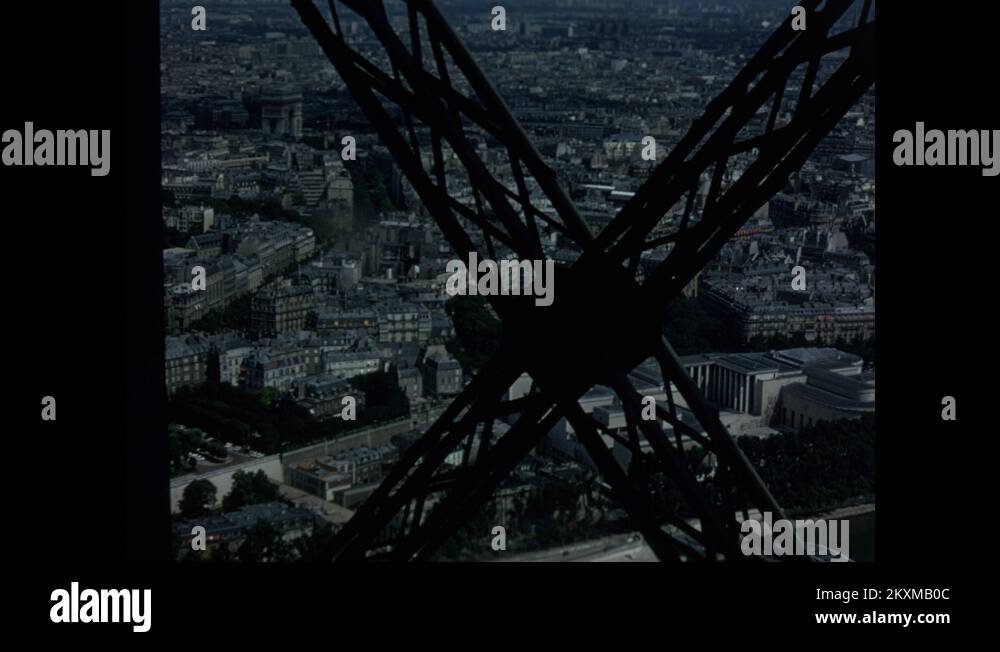 Elevator rising, the center column of the Eiffel Tower girders, POV, 3 ...