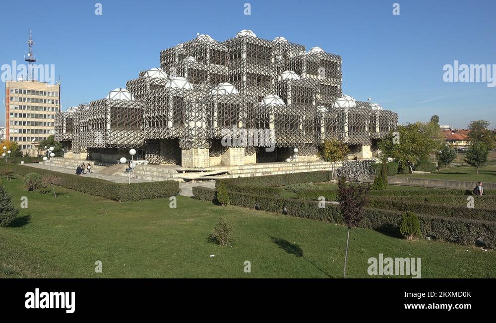 Facade of iconic National Library building, University of Pristina in ...