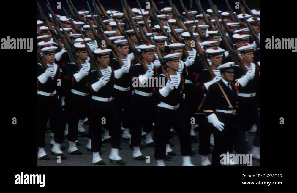 French navy and paratroopers, marching in the Bastille Day Parade ...