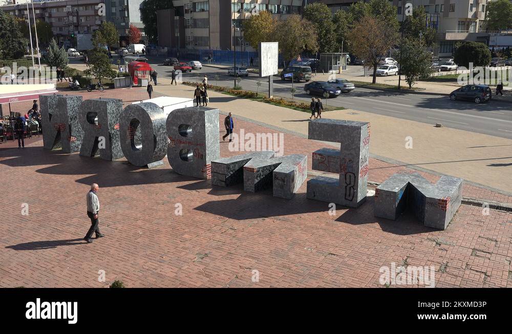 Iconic Newborn monument in downtown Pristina, capital city of Kosovo ...
