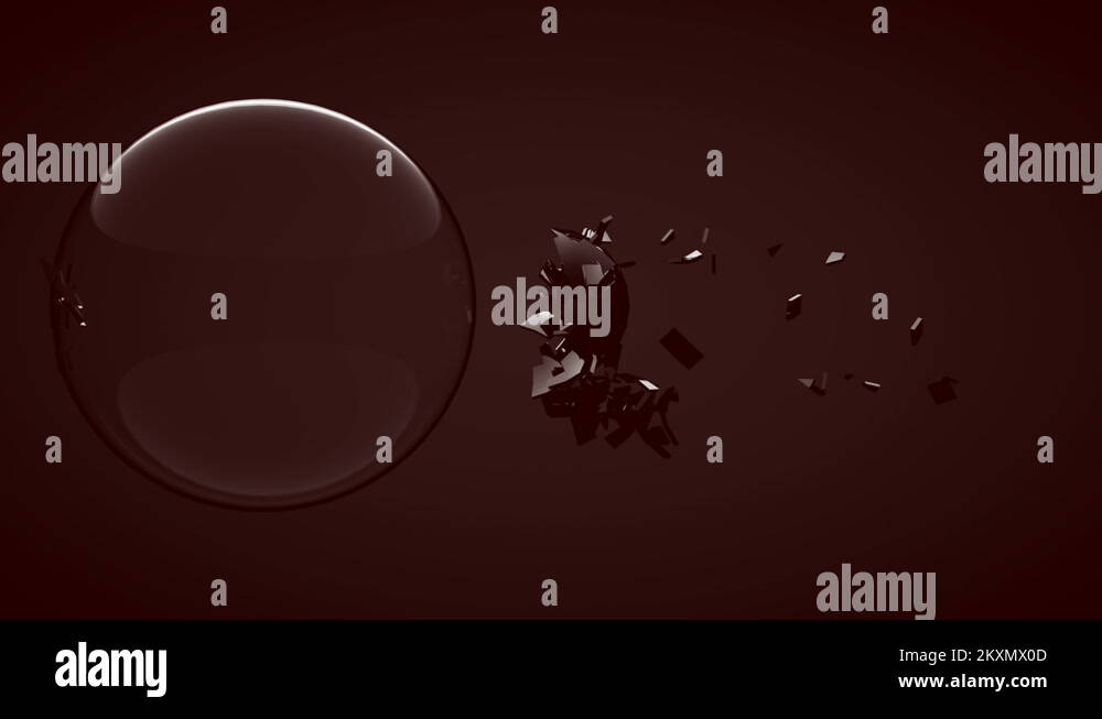 Explosion of the sphere of glass. Transparent and black balls are ...