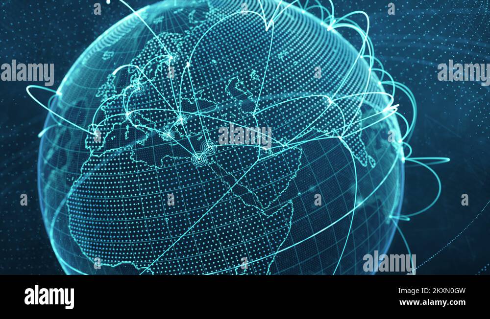 particle world with a growing global network - blue version Stock Video ...