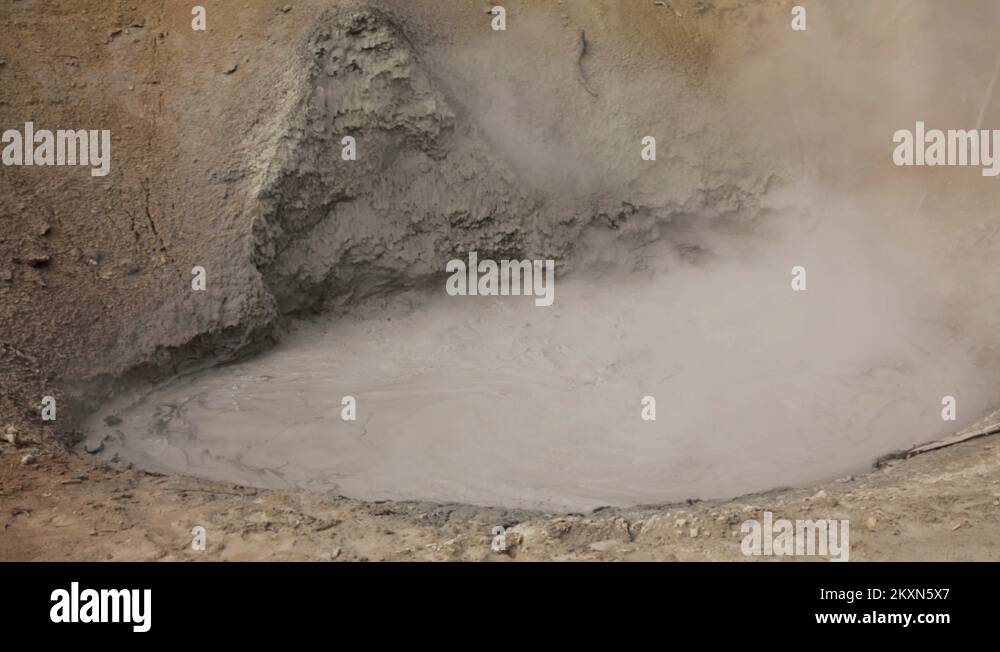 Boiling Muddy Water in Geothermal Hot Spring at Mud Volcano Stock Video ...
