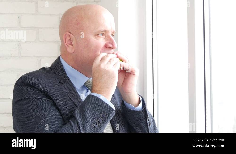 Starved Businessman in Work Pause Take His Breakfast Eating a Tasty ...