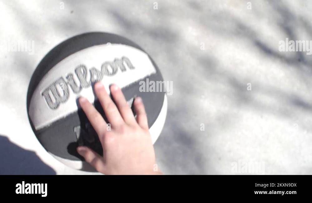 Children play basketball hoop backyard of house kid dribble bounce a ...