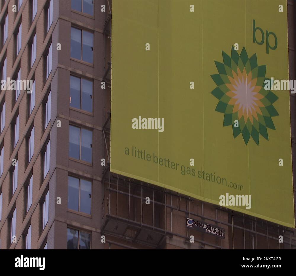 BP (British Petroleum) banner in Times Square Stock Video Footage - Alamy
