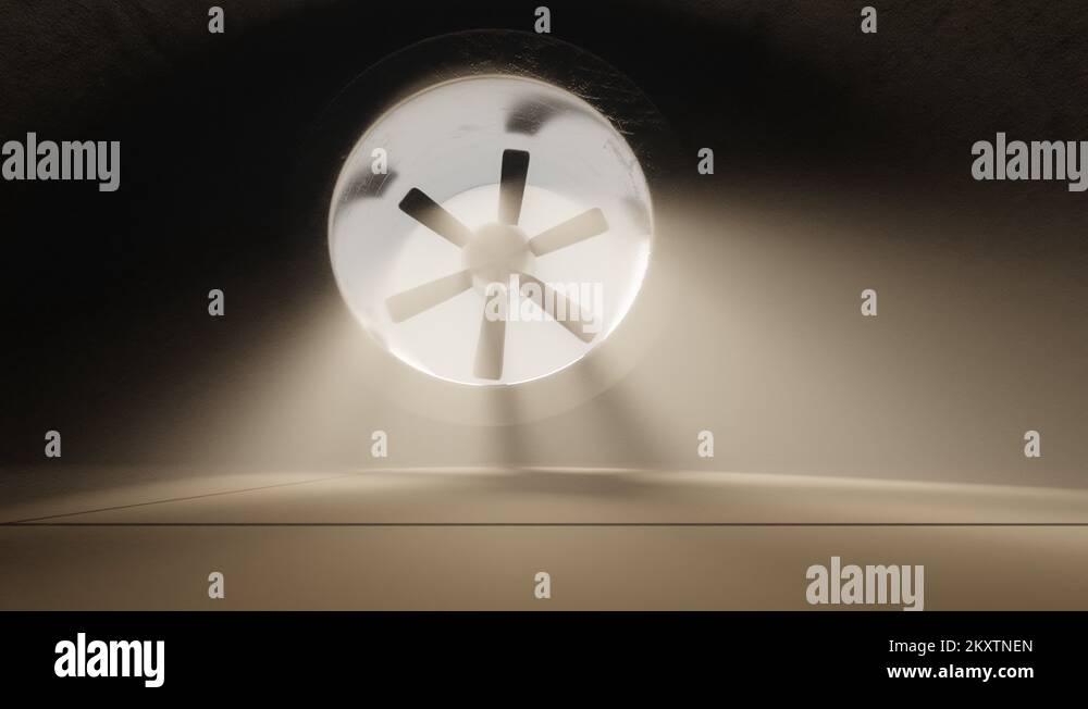 animation of rotation ventilation system with light rays in concrete ...
