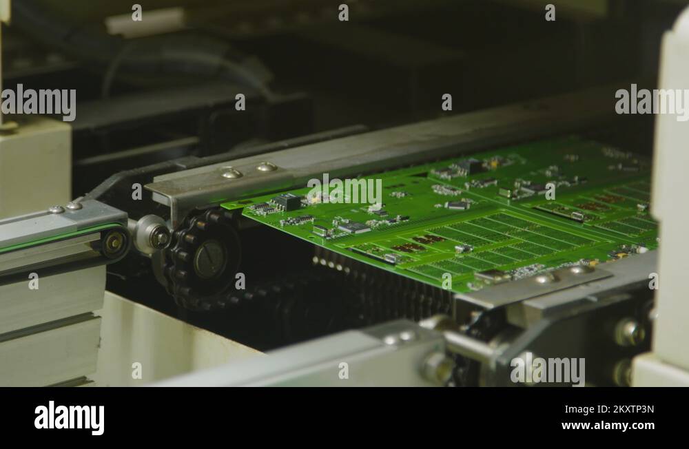 Industrial setup. Printed circuit board on the assembly line Stock ...