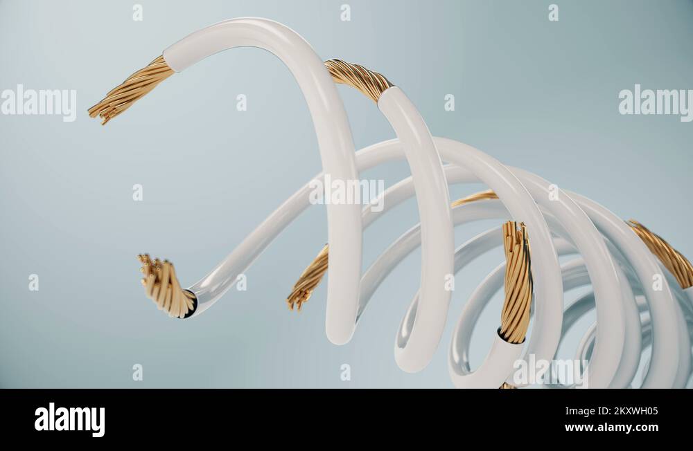 Insulated strand copper wires intertwining, beautiful 3D animation ...
