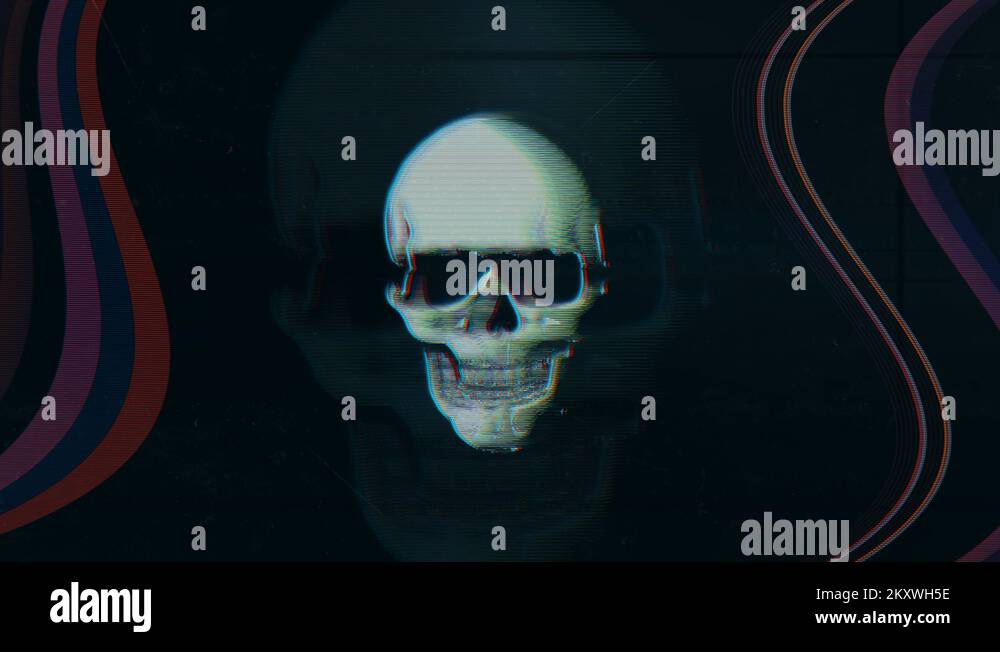 Skull image flashing on screen, hacking message, system breach, creepy ...