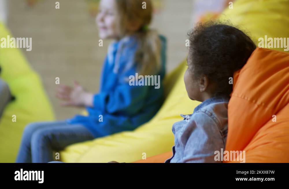 Joyous Man Clapping Hands with Kids in Kindergarten Stock Video Footage ...