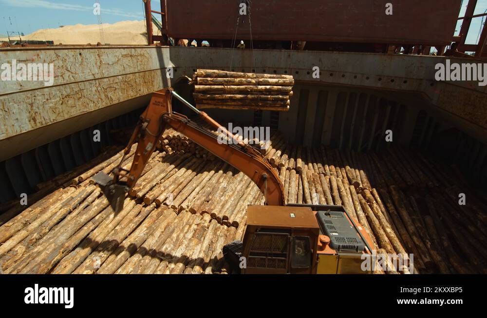 Log ship being loaded at Australian port for export Stock Video Footage ...