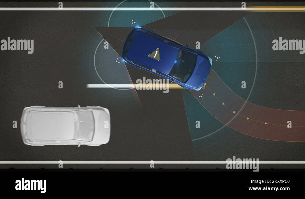 Avoiding collisions, Lane prevention, Autonomous vehicle, top view. 4k Stock Video Footage - Alamy