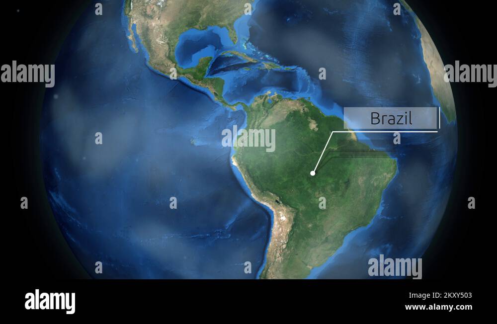 Zooming through space to a country on the globe in South America Brazil ...
