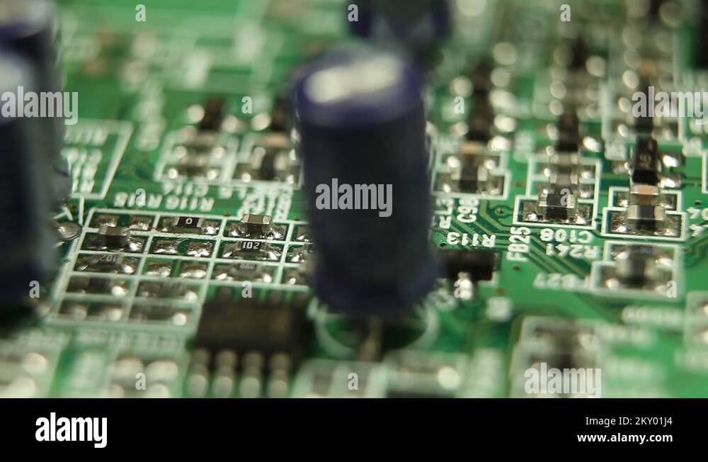 Extreme Close Up Pan Computer Electric Board Circuitry Manufacturing ...