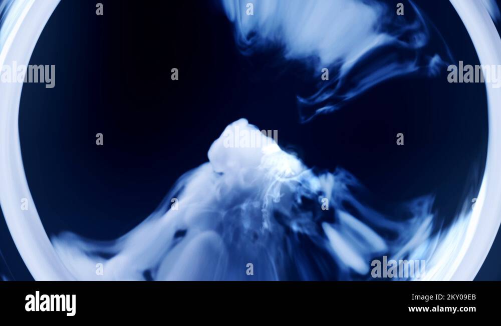 Rainbow blue smoke flowing in a circle black. Smoke in circular motion ...