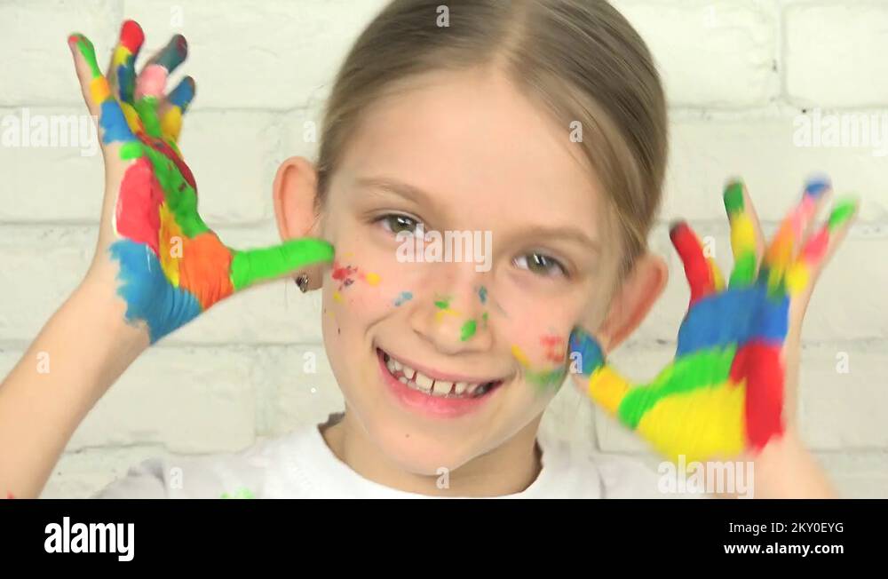 Child Playing Smiling in Camera, Happy Girl Portrait Make Funny Faces ...