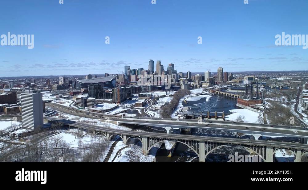 Minneapolis Skyline from 10th ave Bridge - Aerial View of the City in ...