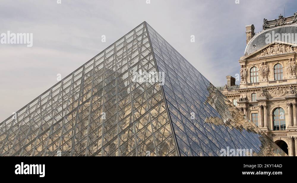 France Paris Pyramids And The Building Of Louvre Museum, Tourists tour ...
