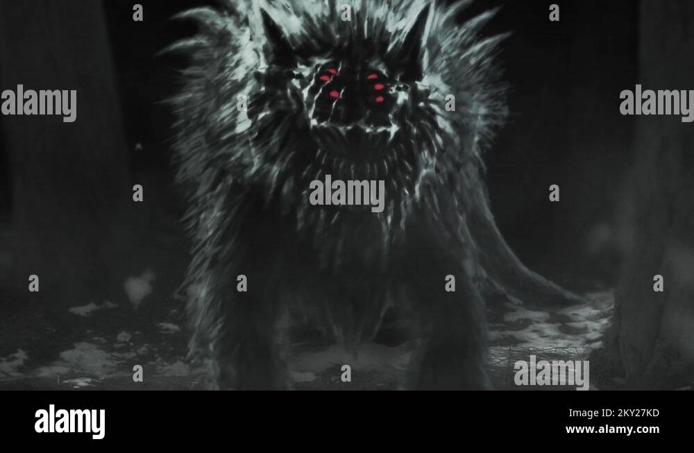 Alien wolf emerges from dark forest. 2D animation Stock Video Footage ...