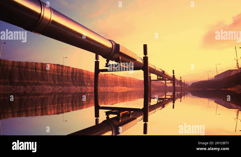 A pipeline running through the flooded excavation full of mud Stock ...