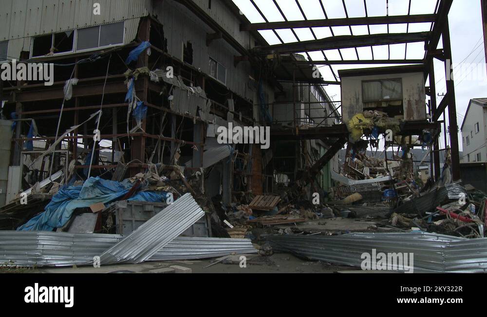 Japan Tsunami Aftermath - Damage To Industrial Buildings In Port Stock ...