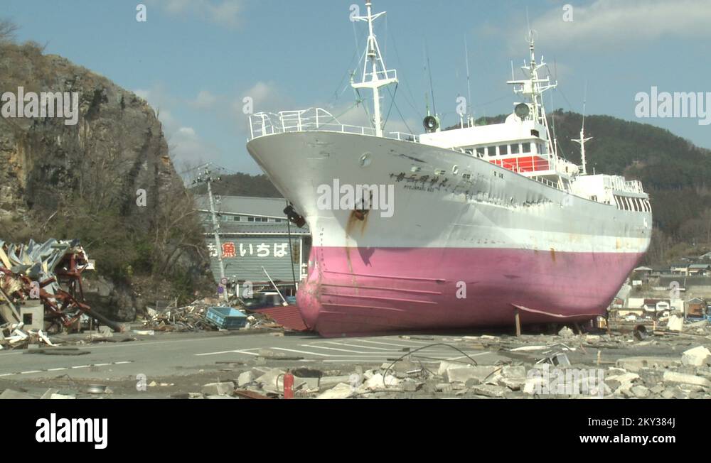 Huge Ship Washed Ashore After Tsunami In Kesennuma City Japan Stock ...