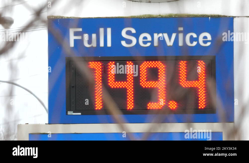 Motion of full service gas station sign showing the price with 4k ...