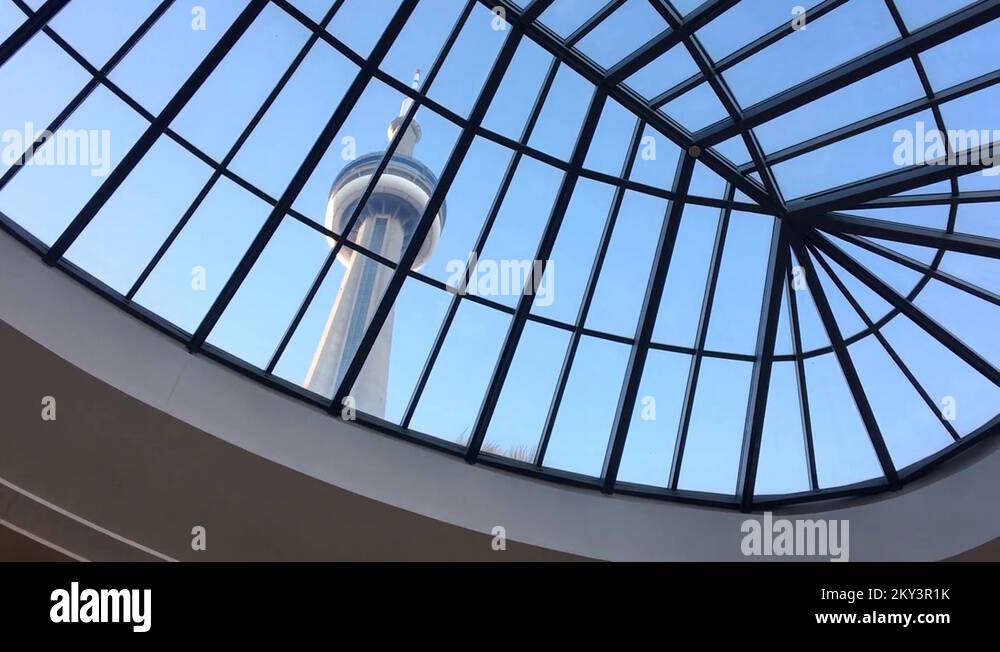 Toronto's Iconic CN Tower Viewed From Inside Metro Centre On Clear Day ...