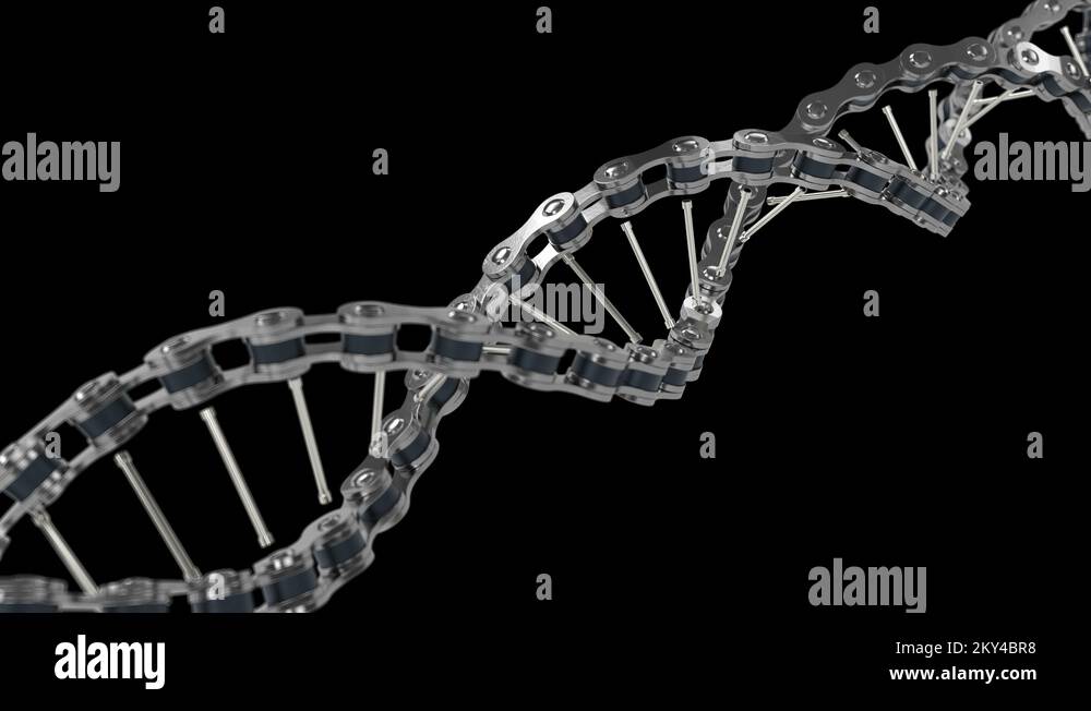 Metal DNA chain rotating on screen, robot, cyborg, AI, futuristic DNA ...