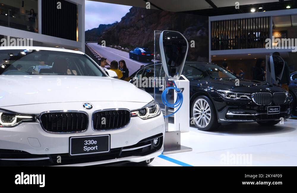 BMW 330e Sport Car On Display At Motor Show. Electric Car Stock Video ...