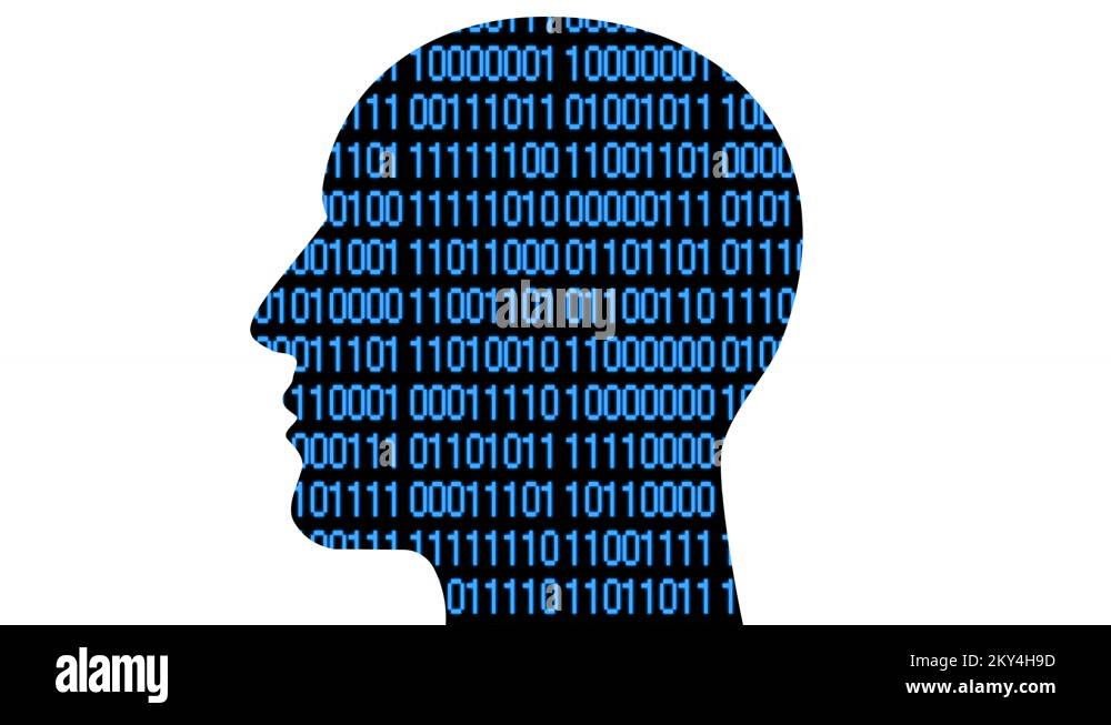 4k Brain head matrix style binary code,man thinking AI artificial ...