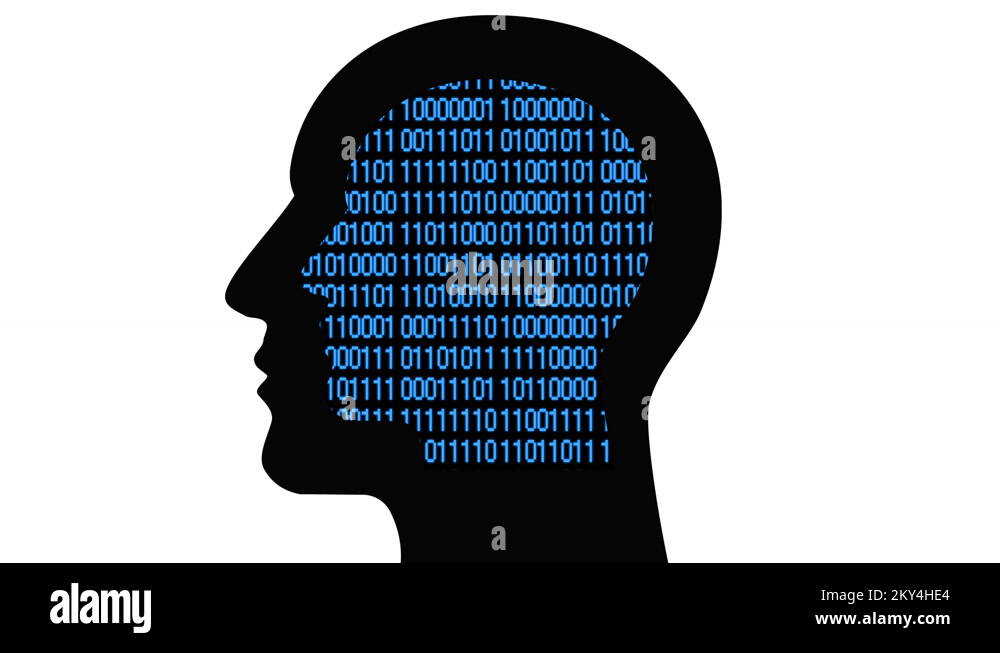4k Brain head matrix style binary code,man thinking AI artificial ...