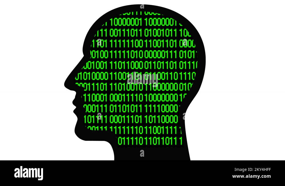 4k Brain head matrix style binary code,man thinking AI artificial ...