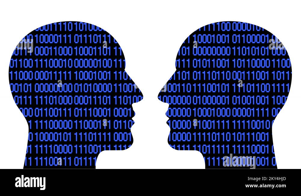 4k Brain head matrix style binary code,man thinking AI artificial ...