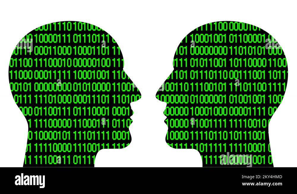 4k Brain head matrix style binary code,man thinking AI artificial ...