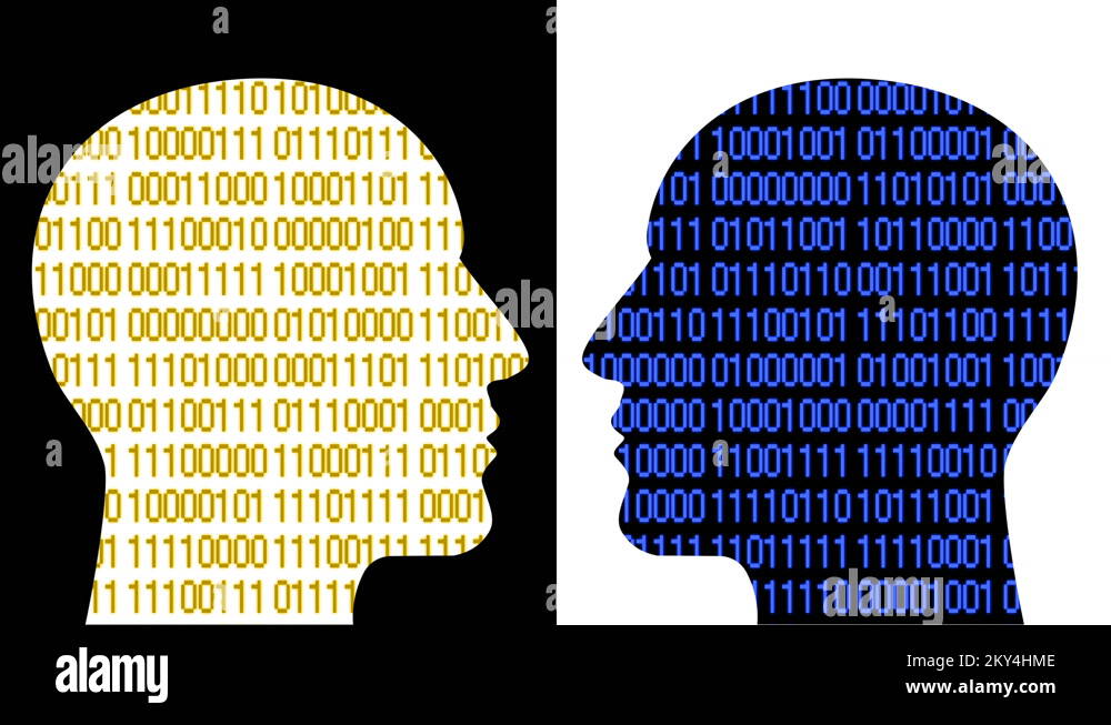 4k Brain head connect the matrix style binary code,artificial ...