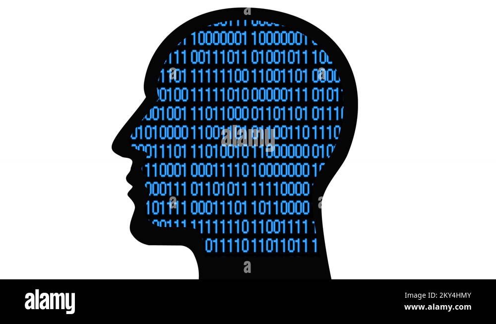 4k Brain head matrix style binary code,man thinking AI artificial ...