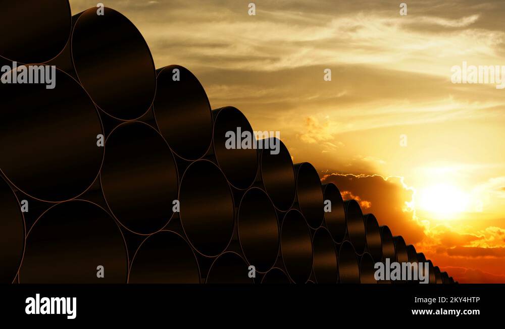 Pipe barrel stack with sunset background Stock Video Footage - Alamy