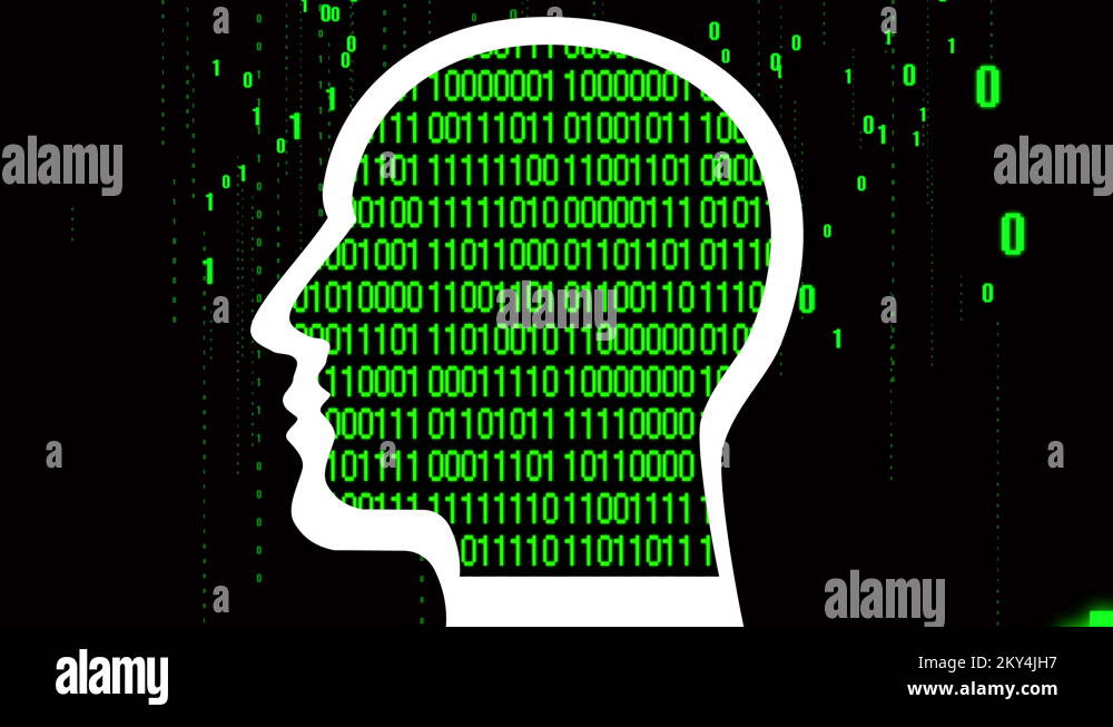 4k Brain head matrix style binary code,man thinking AI artificial ...