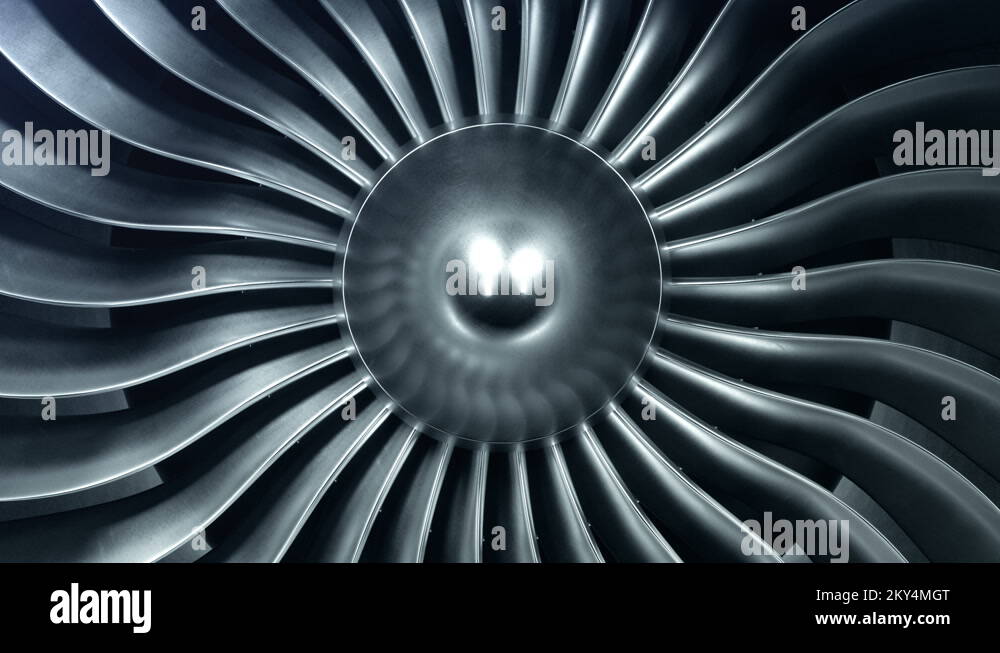 3D Rendering jet engine, close-up view jet engine blades. 4k animation ...