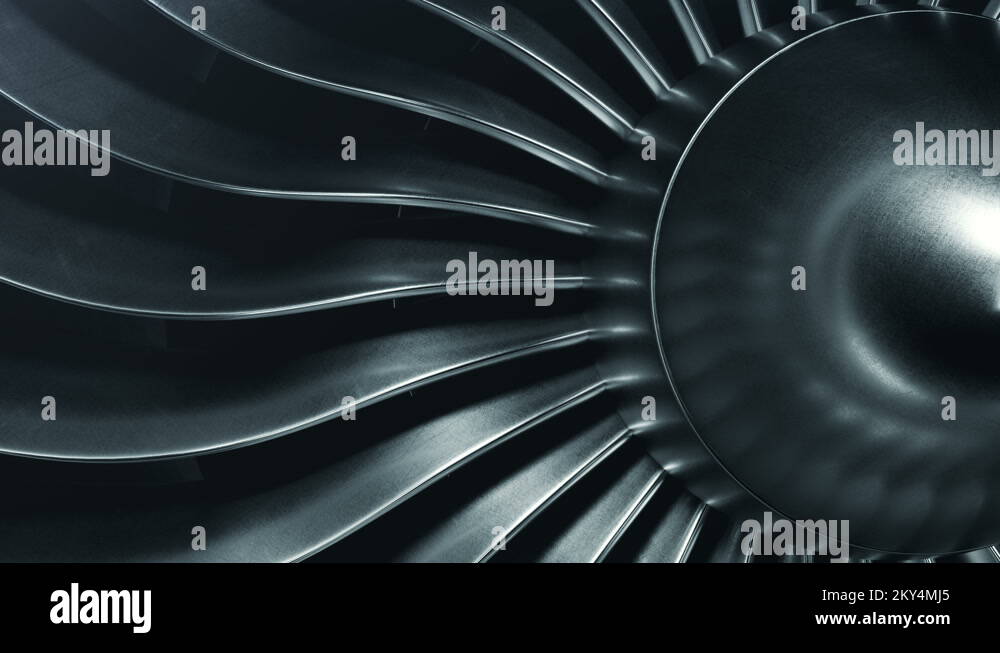 3D Rendering jet engine, close-up view jet engine blades. 4k animation ...