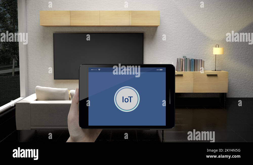 Touching IoT smart pad application, turn on off TV control in Living room, 4k Stock Video ...