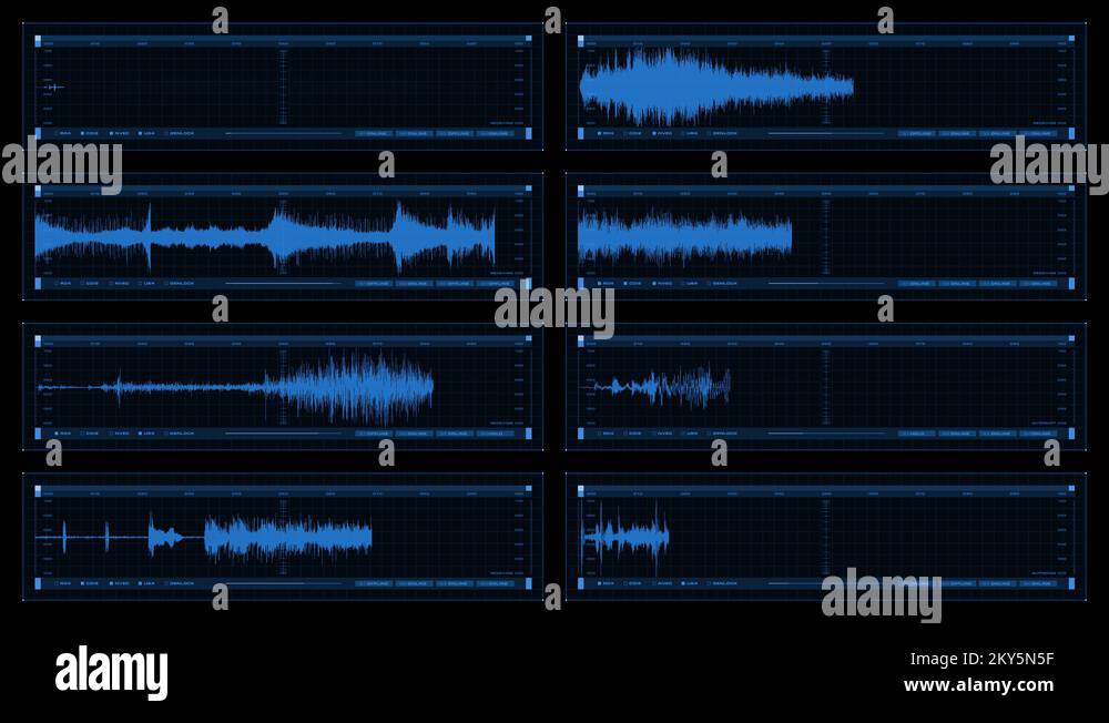 Monochromatic visual display: audio waveforms, readouts, indicators Stock Video Footage - Alamy