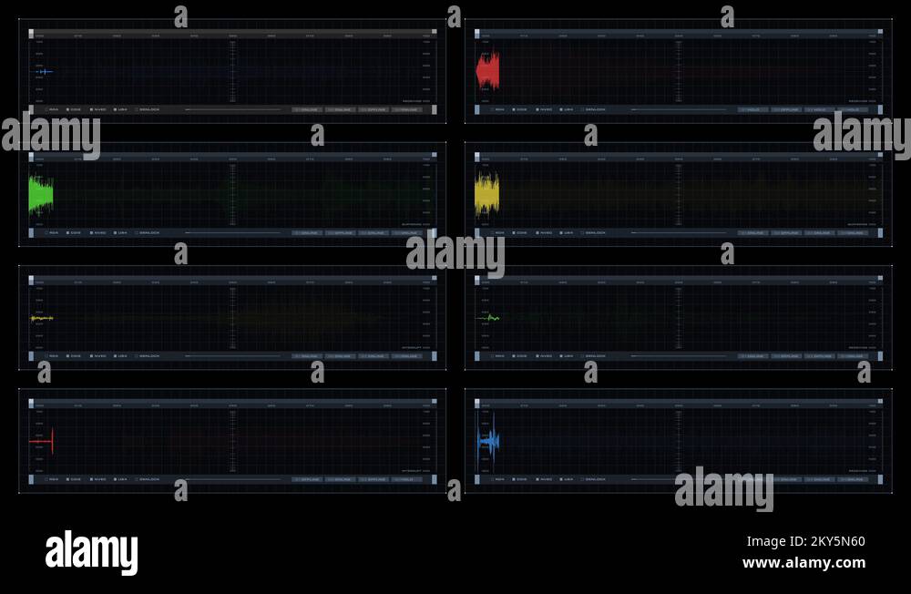 Monochromatic visual display: audio waveforms, readouts, indicators ...