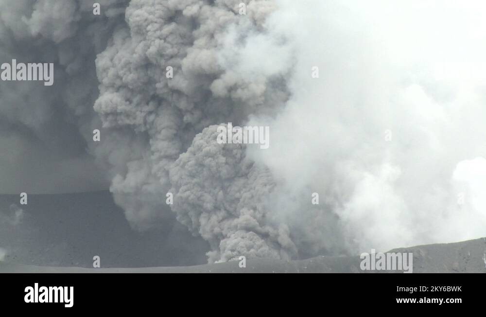 Volcano Erupts Large Cloud Of Volcanic Ash Into Sky Stock Video Footage ...