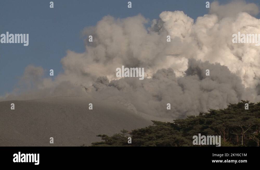 Kirishima Volcano Erupts Multi Colored Ash And Steam Plume Stock Video ...